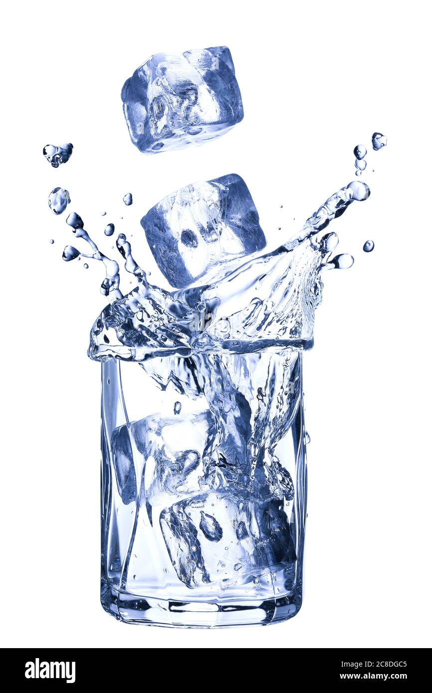 ice cubes falling into glass of water Stock Photo - Alamy