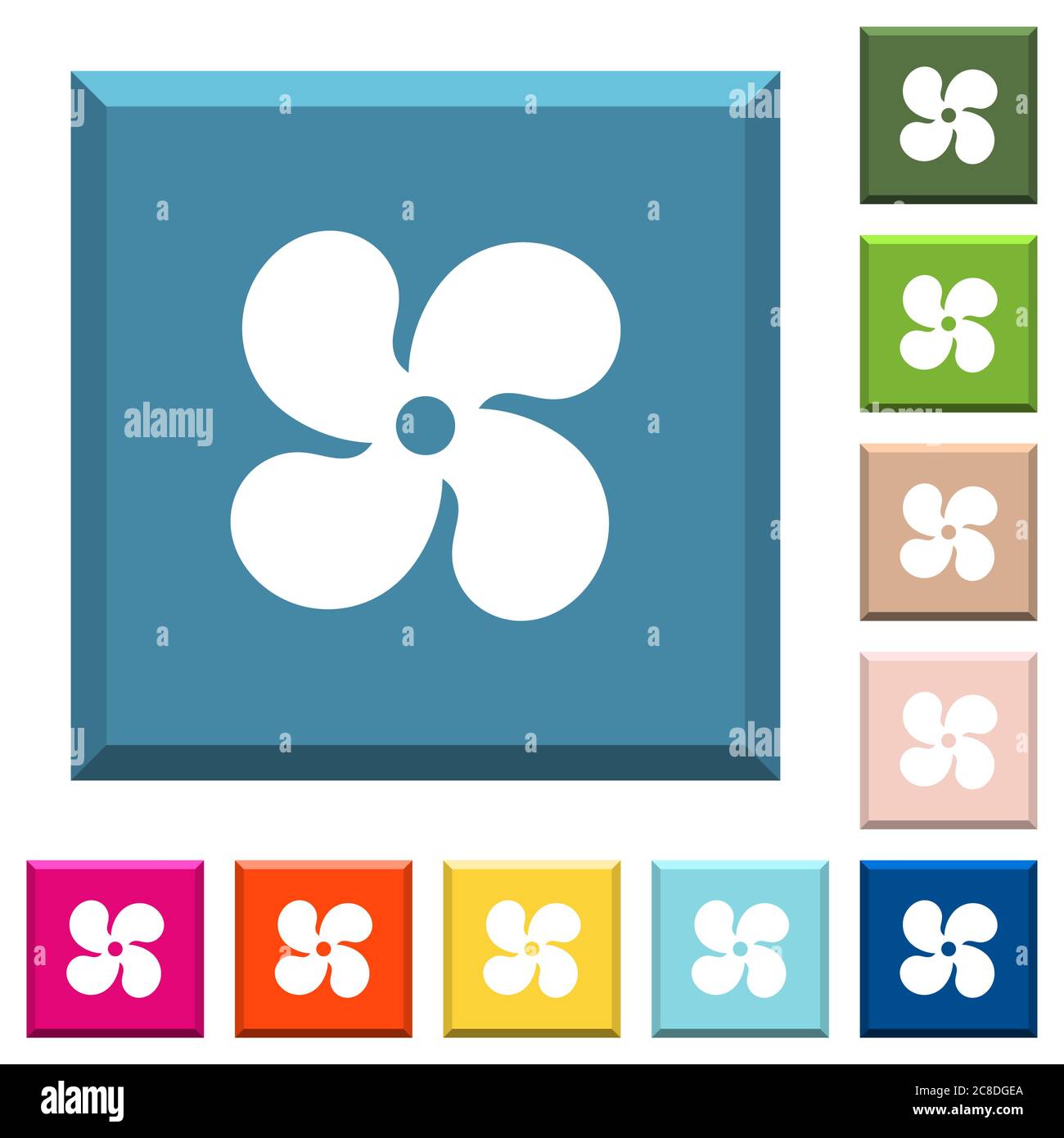 Car fan level 4 white icons on edged square buttons in various trendy ...