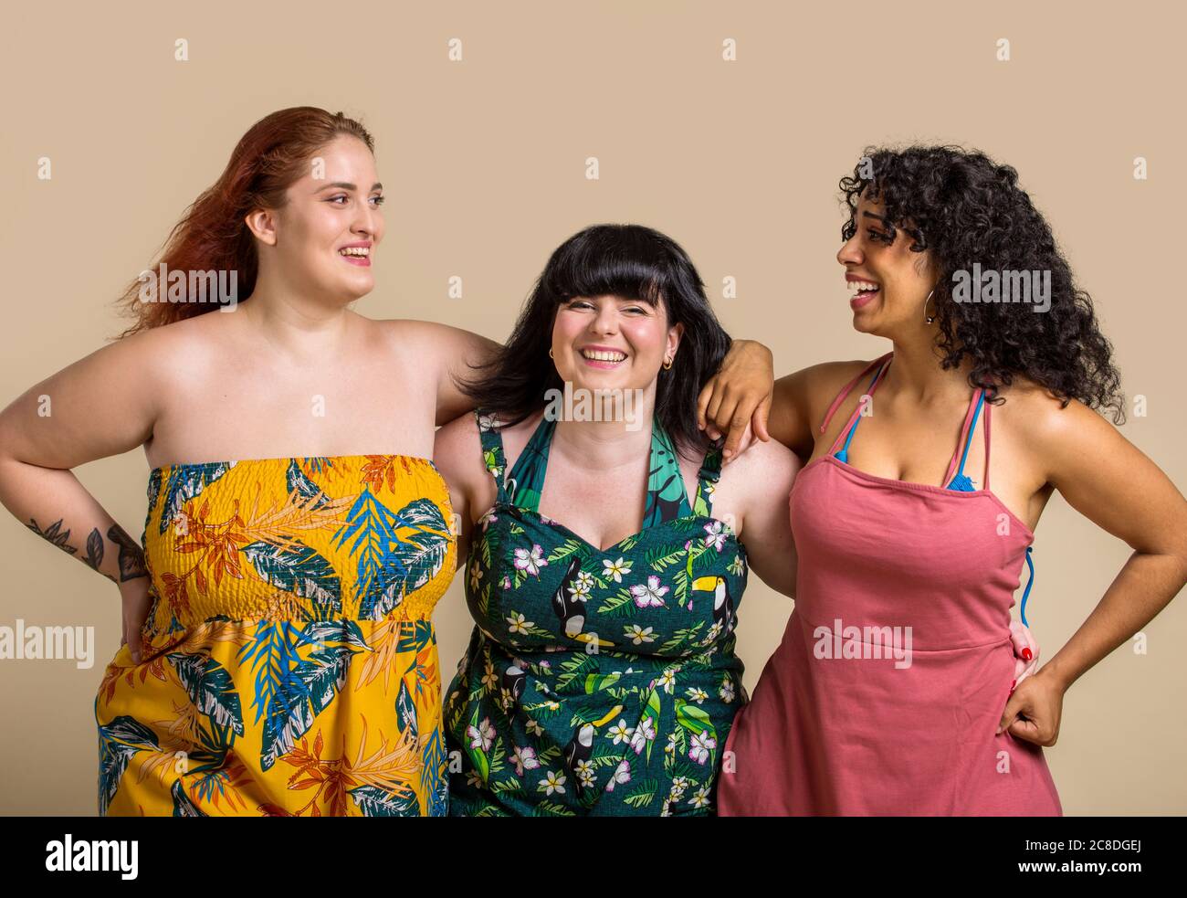 Group of 3 oversize women posing in studio - Beautiful girls accepting ...