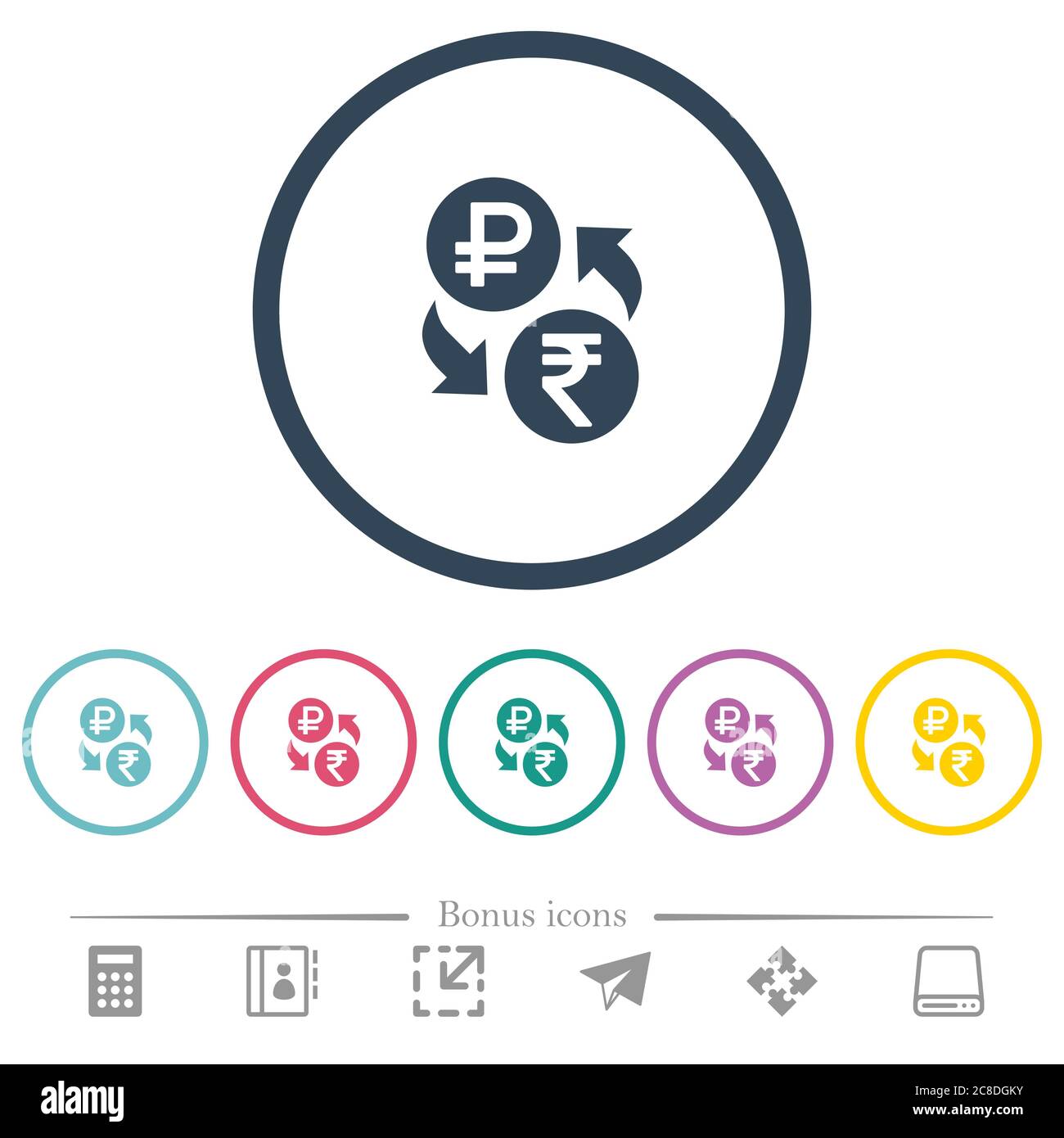 Ruble Rupee money exchange flat color icons in round outlines. 6 bonus ...