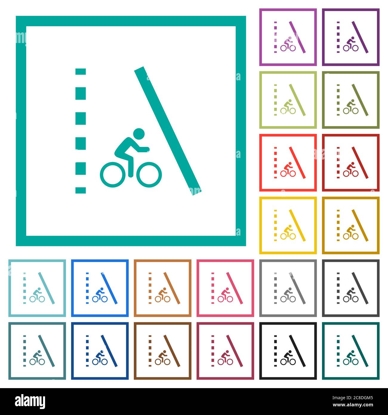 Bicycle lane flat color icons with quadrant frames on white background ...