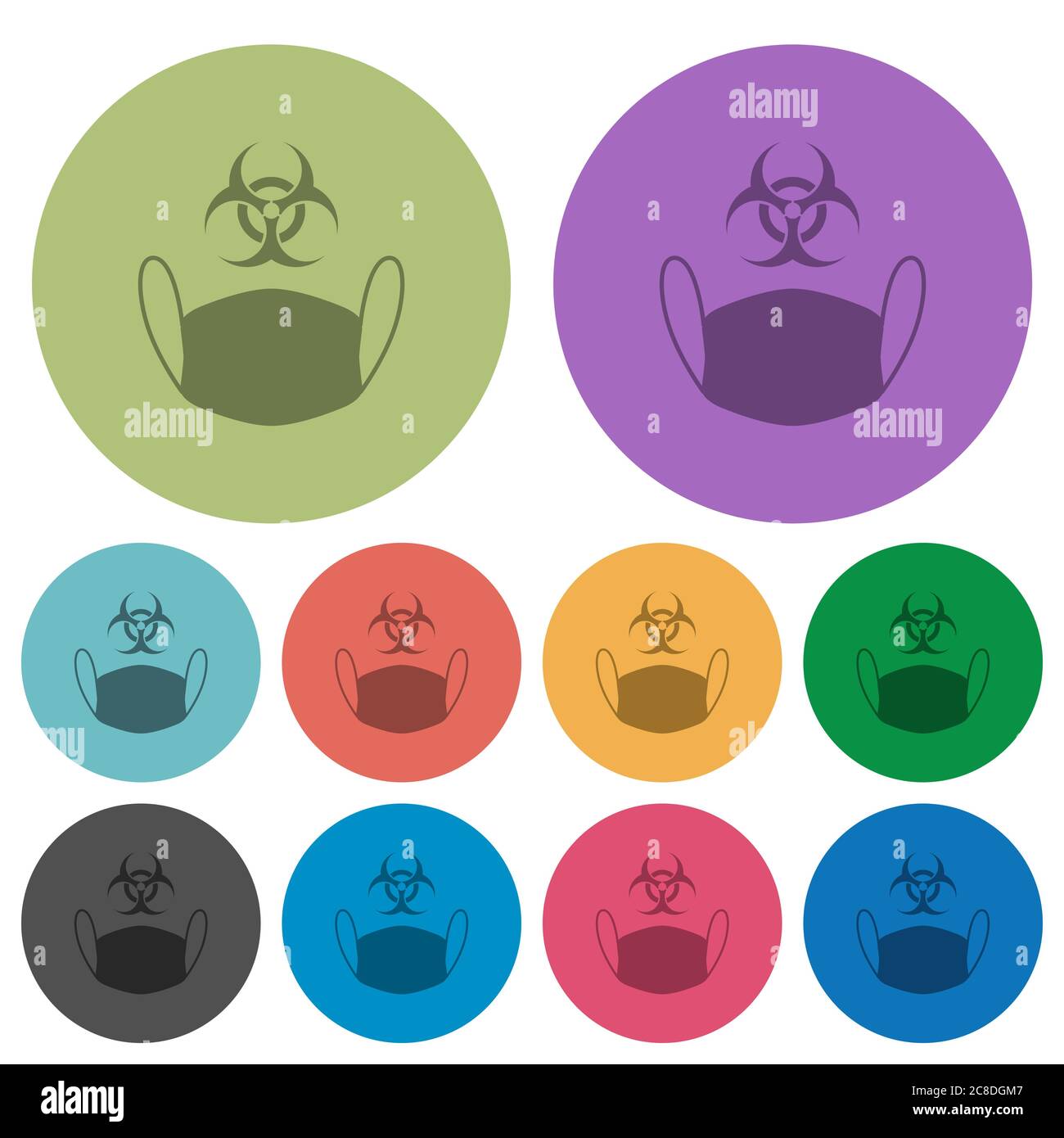 Face mask and biohazard symbol darker flat icons on color round ...