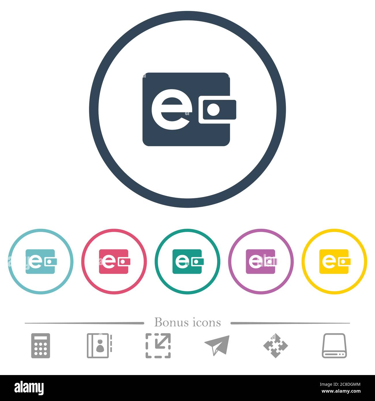 Electronic wallet flat color icons in round outlines. 6 bonus icons ...