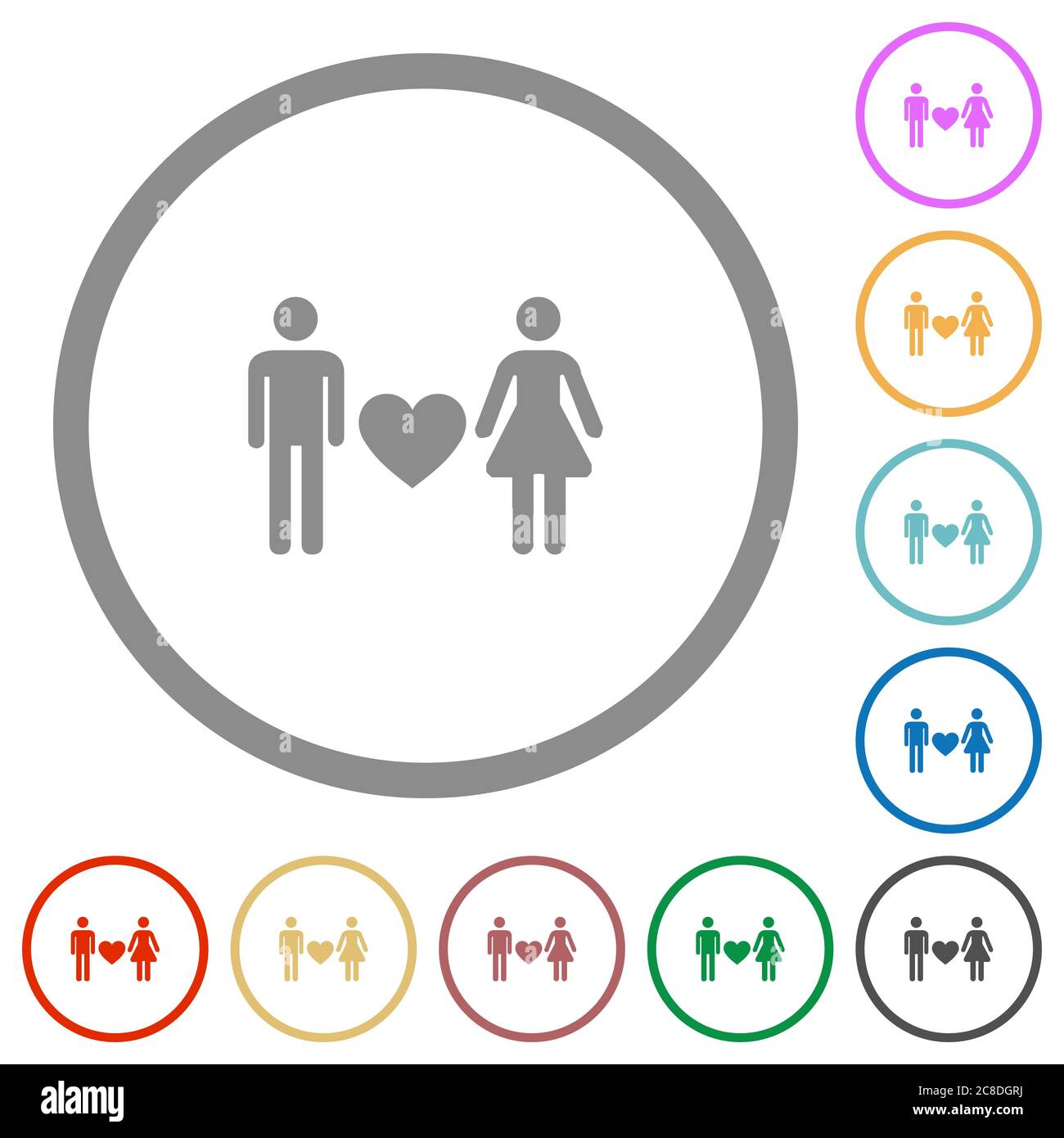 Dating flat color icons in round outlines on white background Stock ...