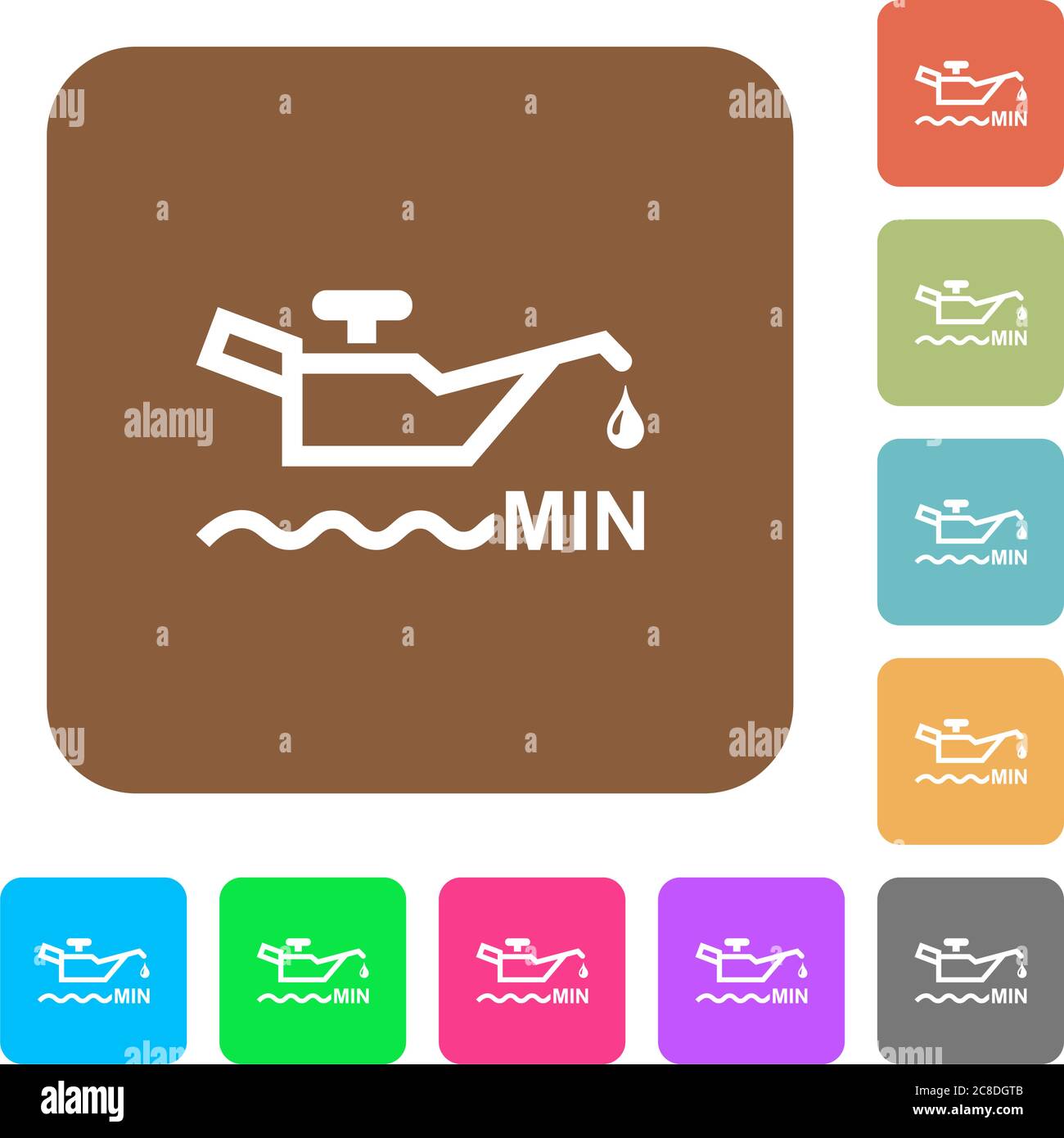 Oil level minimum indicator flat icons on rounded square vivid color ...
