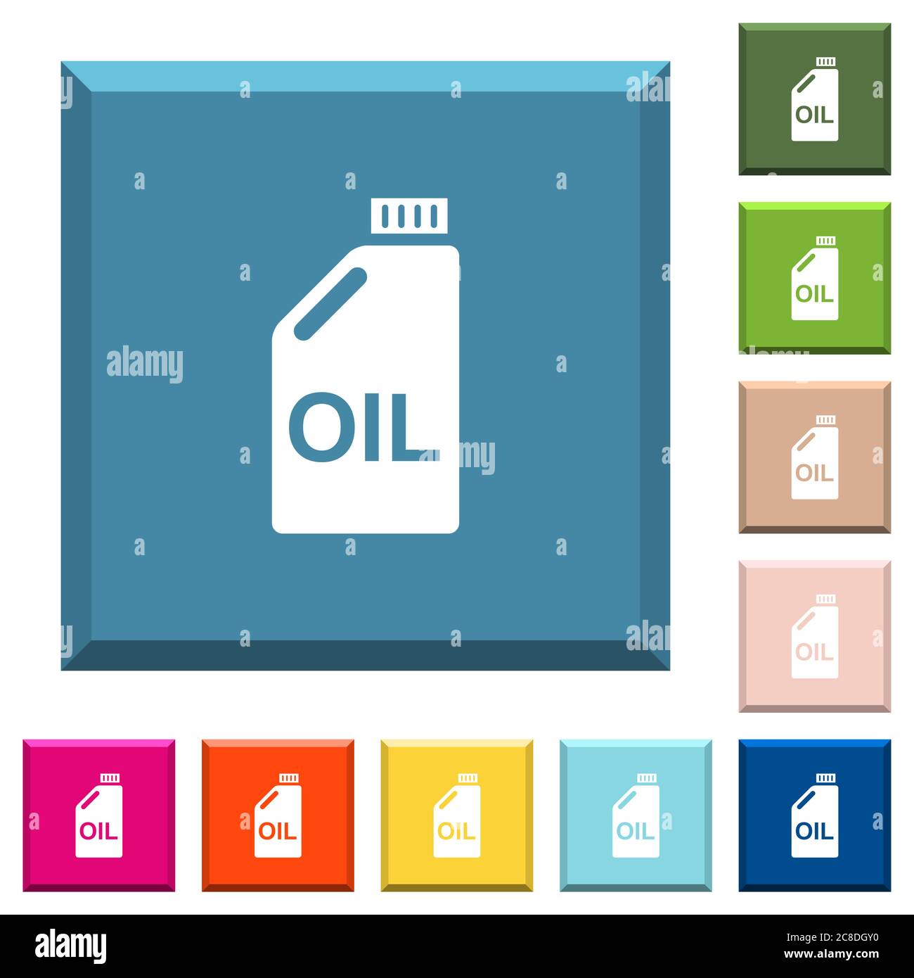 Oil canister white icons on edged square buttons in various trendy ...