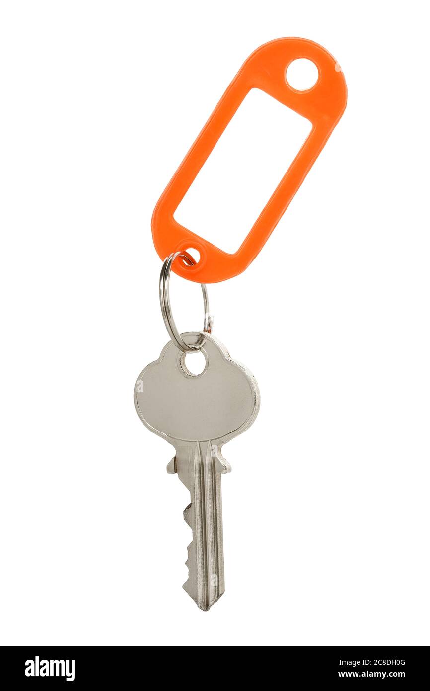 door key with blank tag isolated on white Stock Photo - Alamy