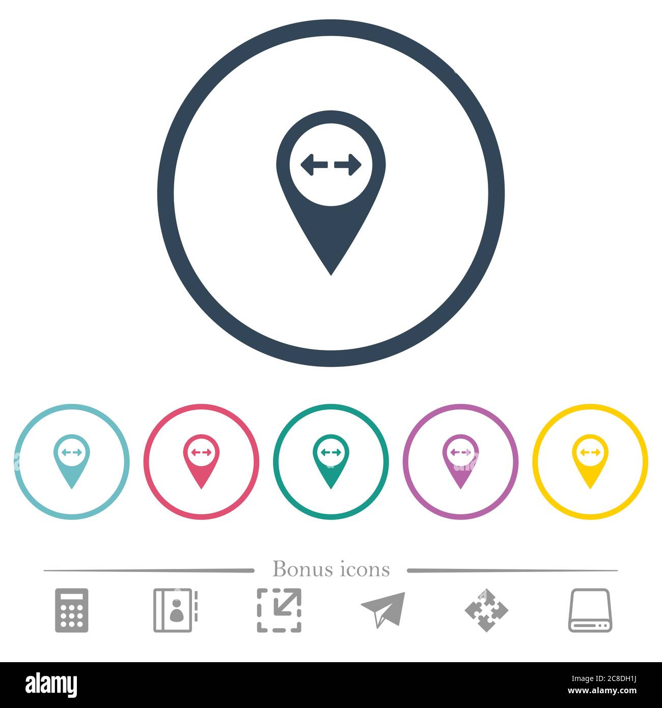 GPS map location distance flat color icons in round outlines. 6 bonus ...