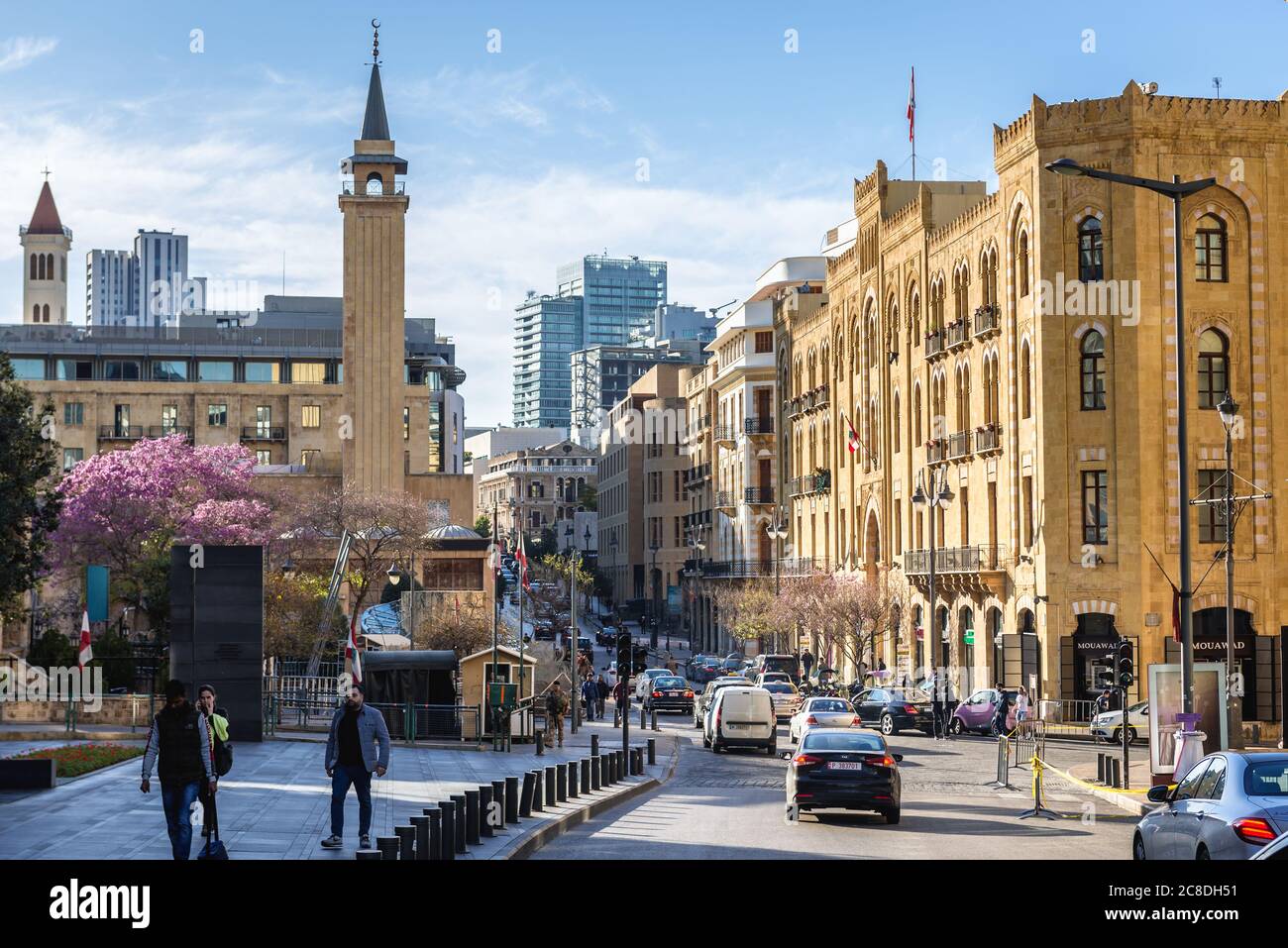 View on Waygand Street with Beirut Municipality building and minaret of ...
