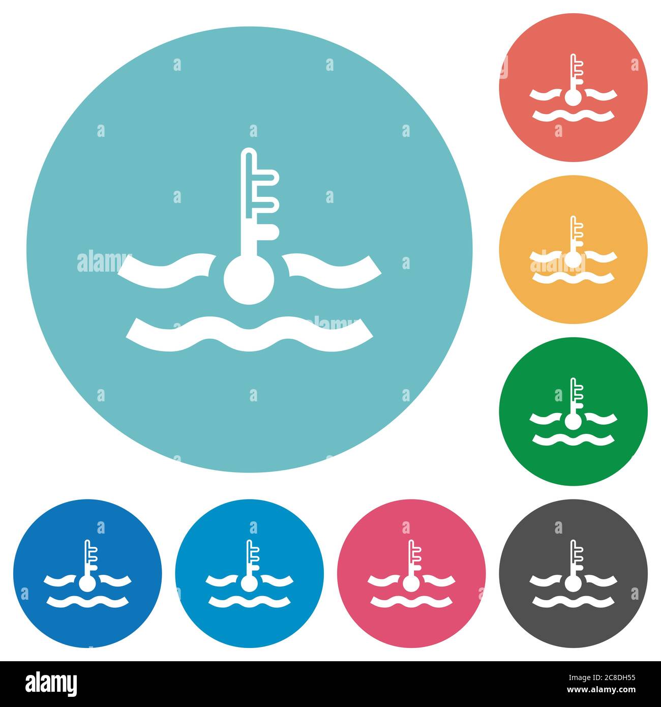 Normal temperature engine coolant flat white icons on round color ...