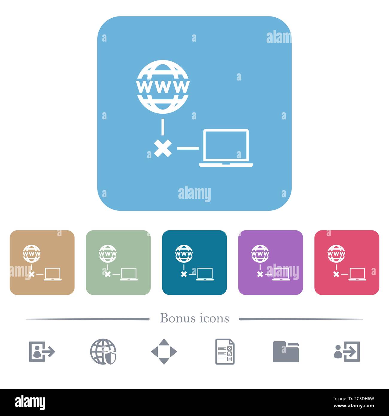 Offline laptop white flat icons on color rounded square backgrounds. 6 ...