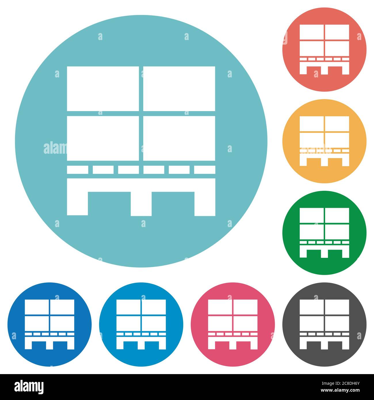 Pallet with boxes flat white icons on round color backgrounds Stock ...