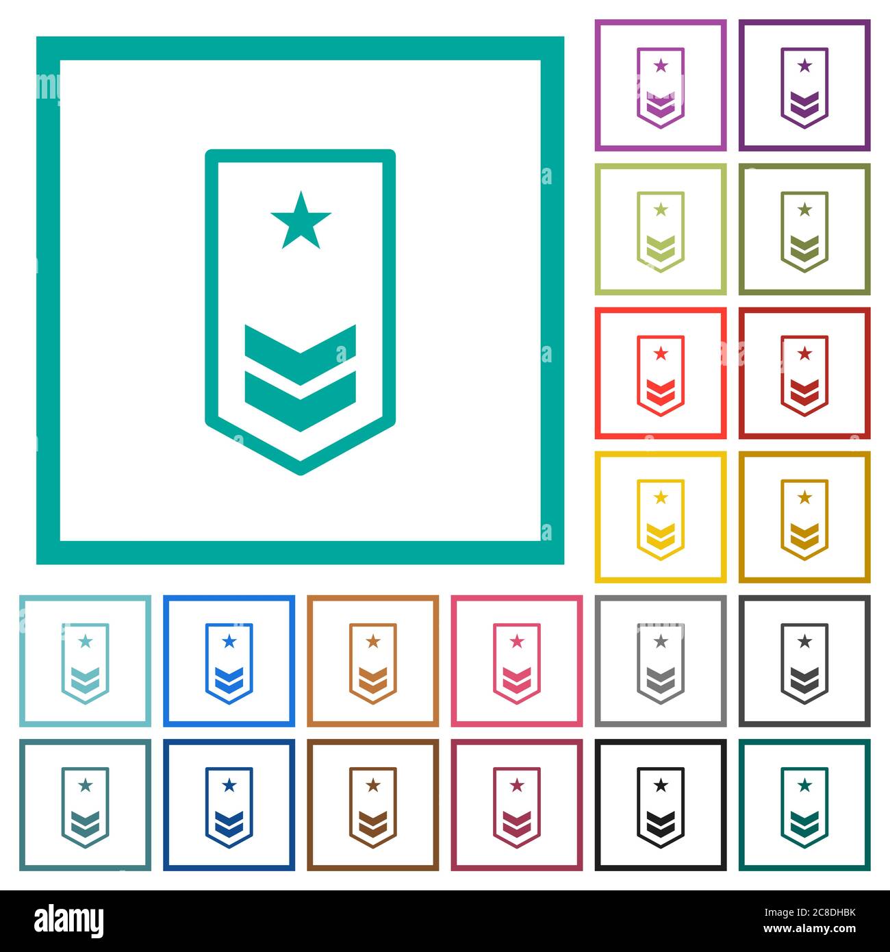 Military insignia with two chevrons and one star flat color icons with ...