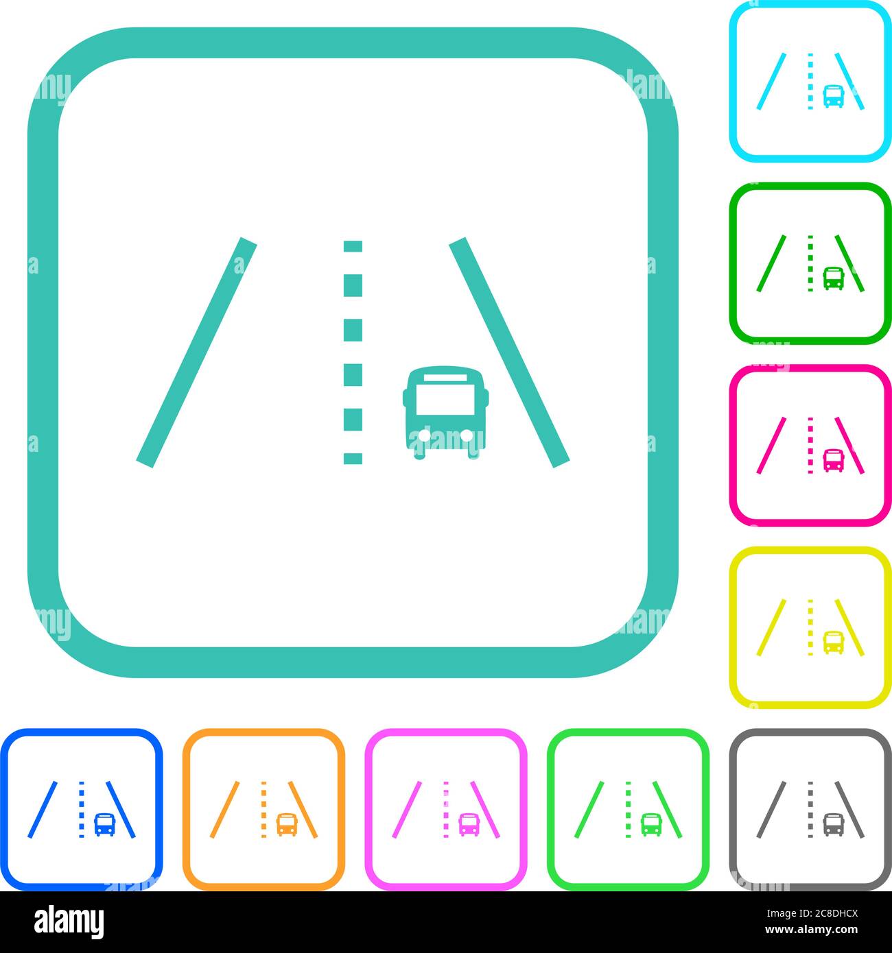 Bus lane vivid colored flat icons in curved borders on white background ...