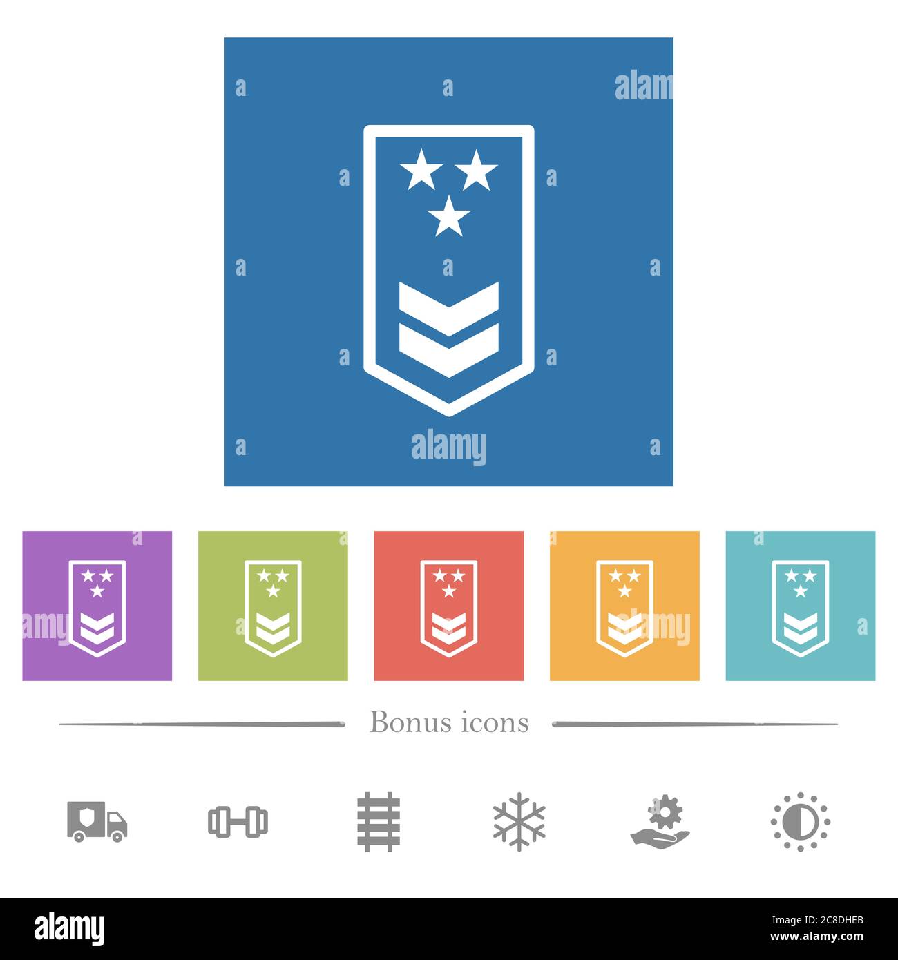 Military insignia with two chevrons and three stars flat white icons in ...