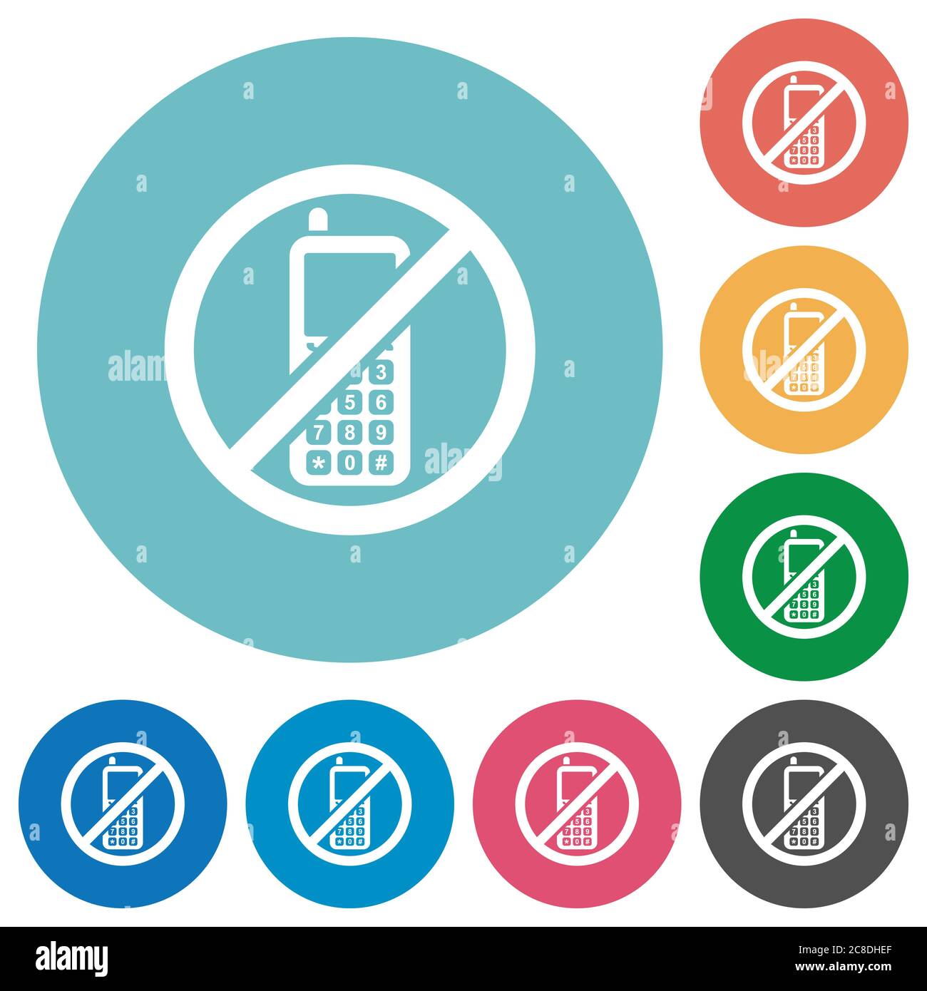 Cellphone not allowed flat white icons on round color backgrounds Stock ...