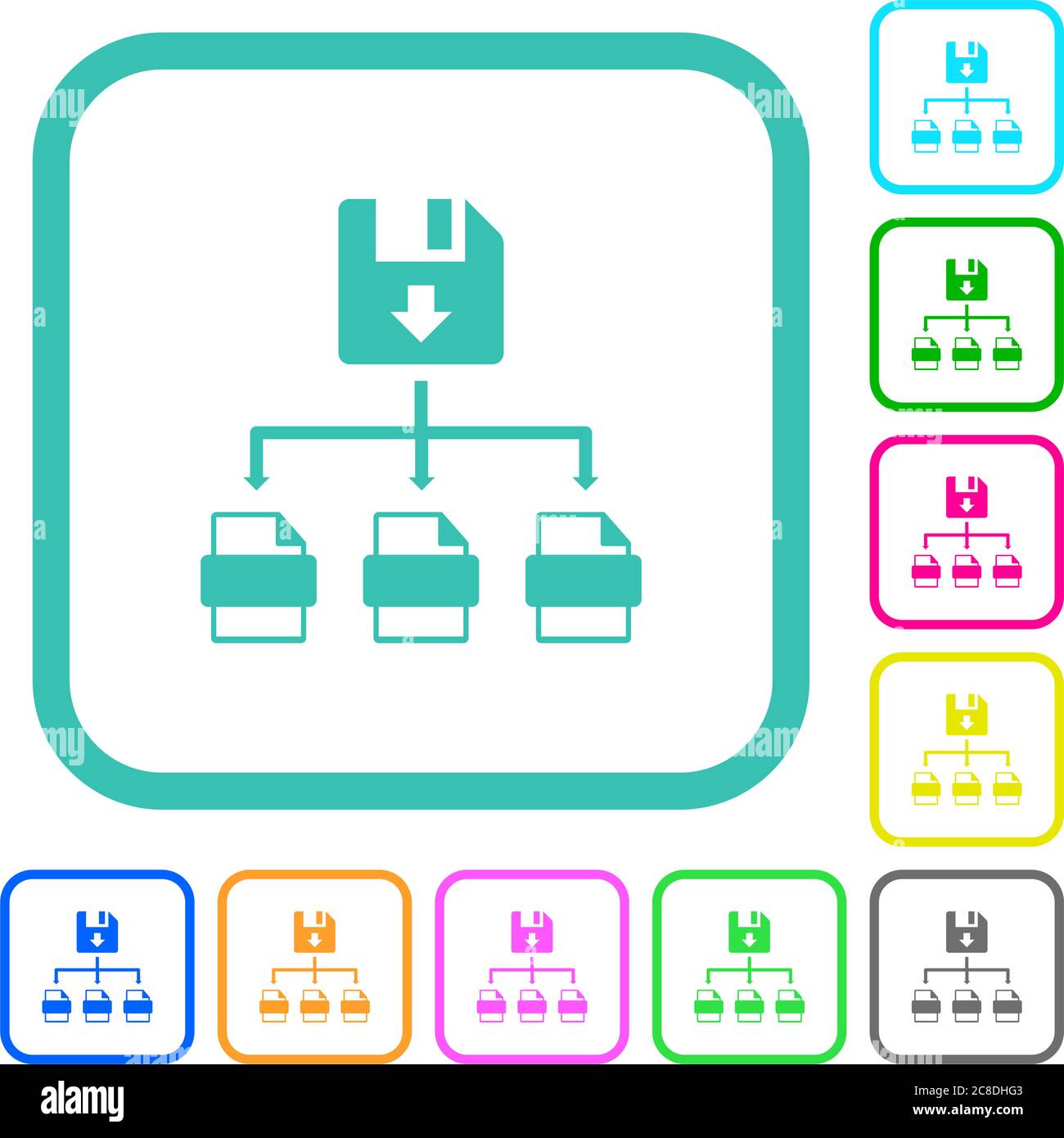 Save file as multiple format vivid colored flat icons in curved borders ...