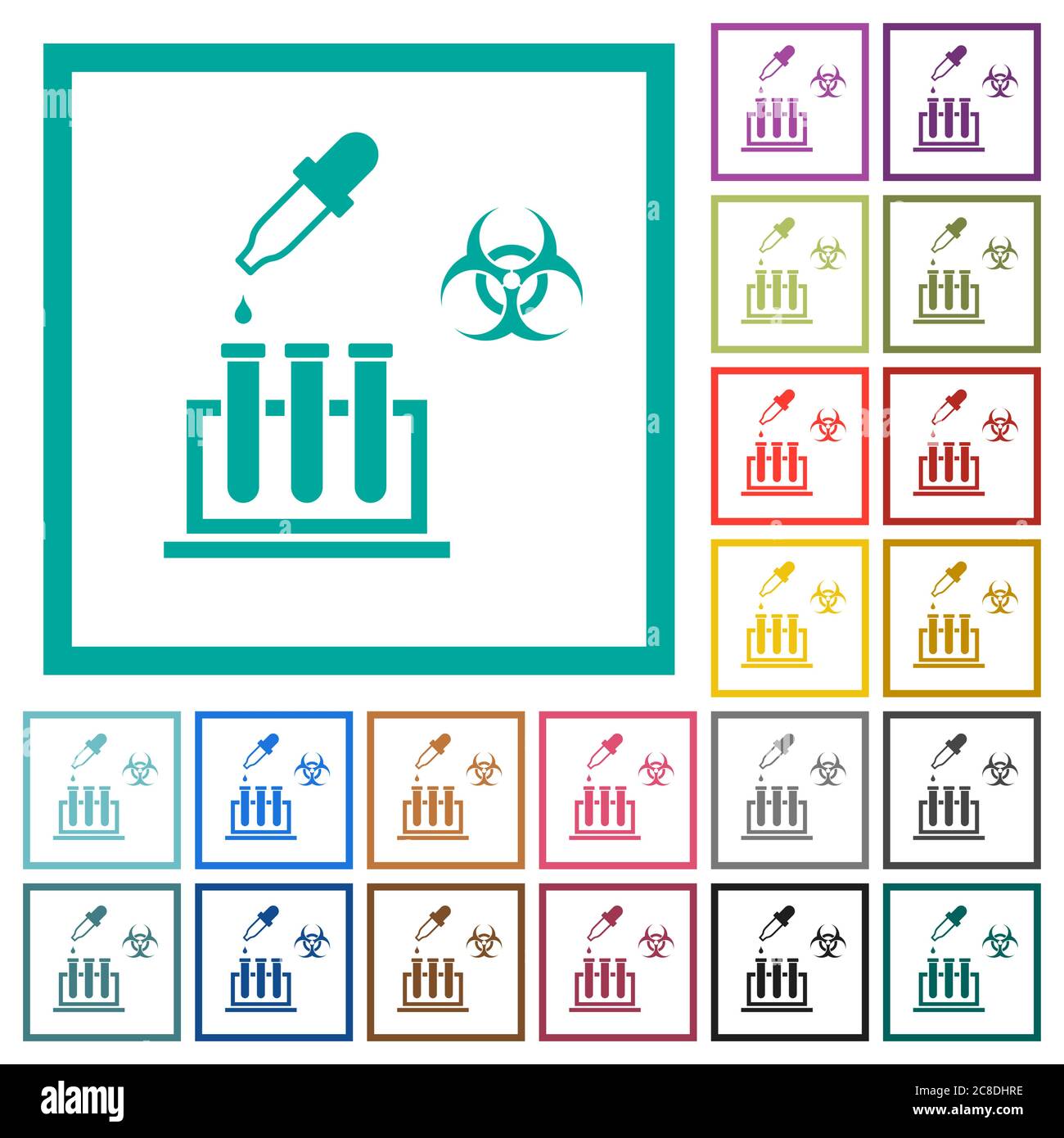 Biological experiment flat color icons with quadrant frames on white ...