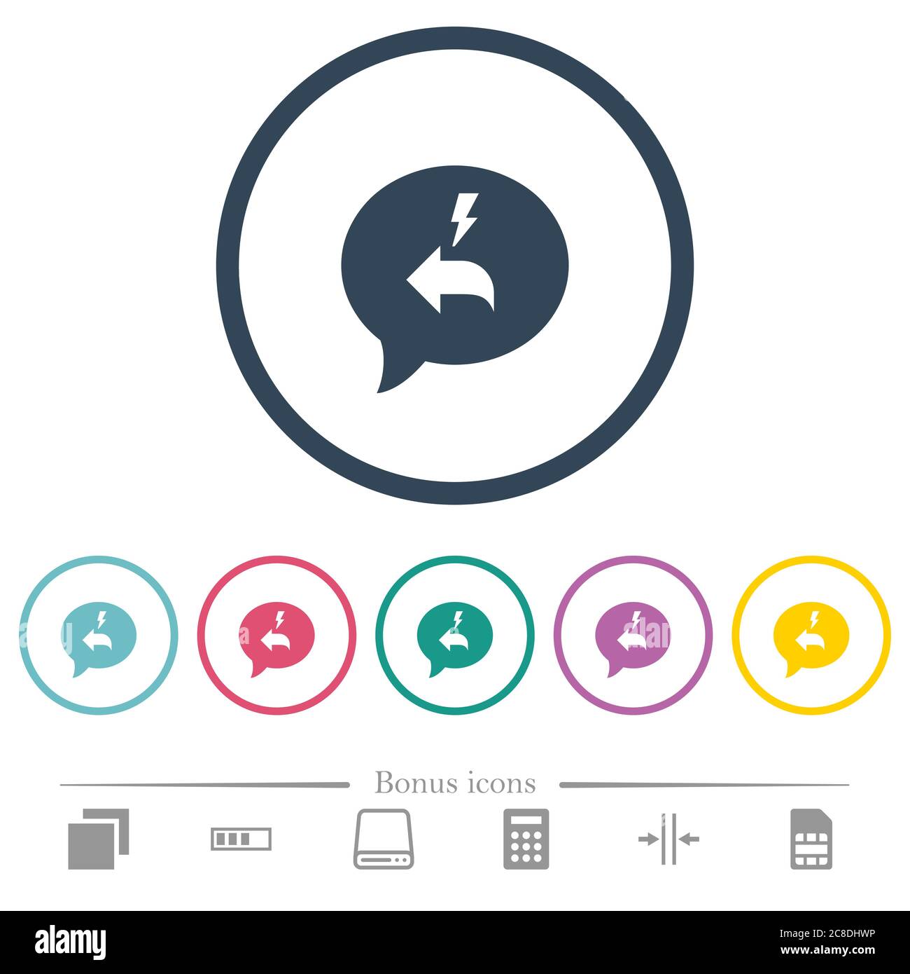 Quick reply message flat color icons in round outlines. 6 bonus icons ...