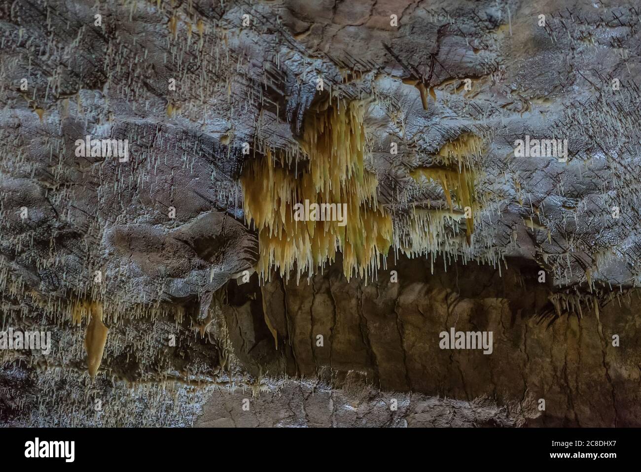 Under the ground. Beautiful view of stalactites and stalagmites in an ...