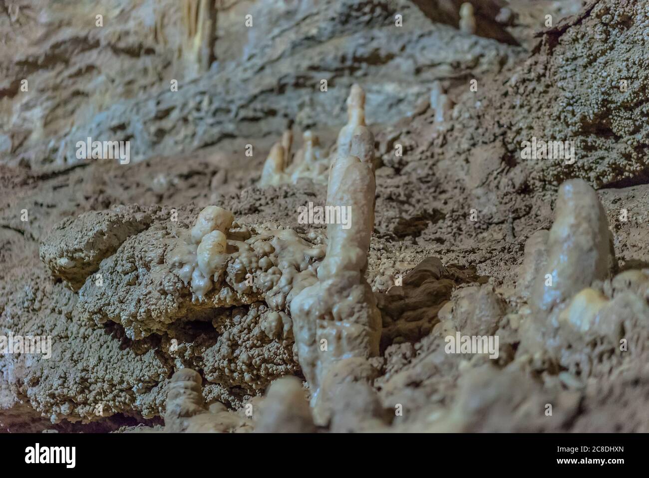 Under the ground. Beautiful view of stalactites and stalagmites in an ...