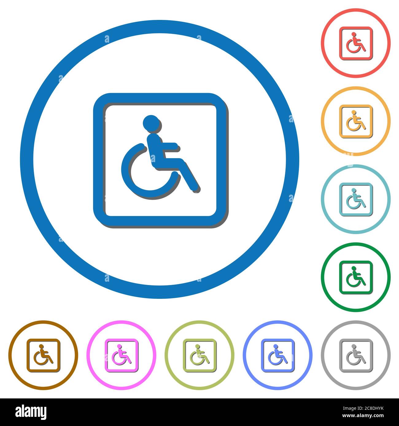 Handicapped parking flat color vector icons with shadows in round ...