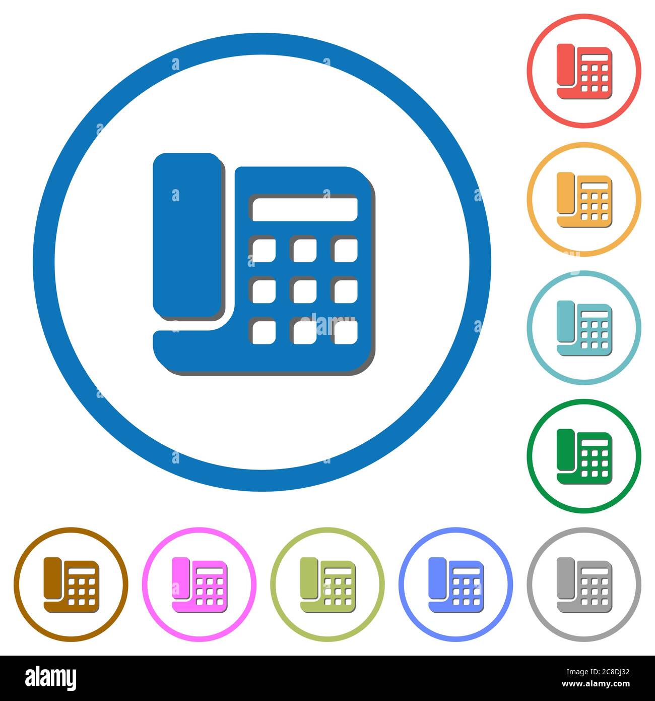 Office phone flat color vector icons with shadows in round outlines on ...