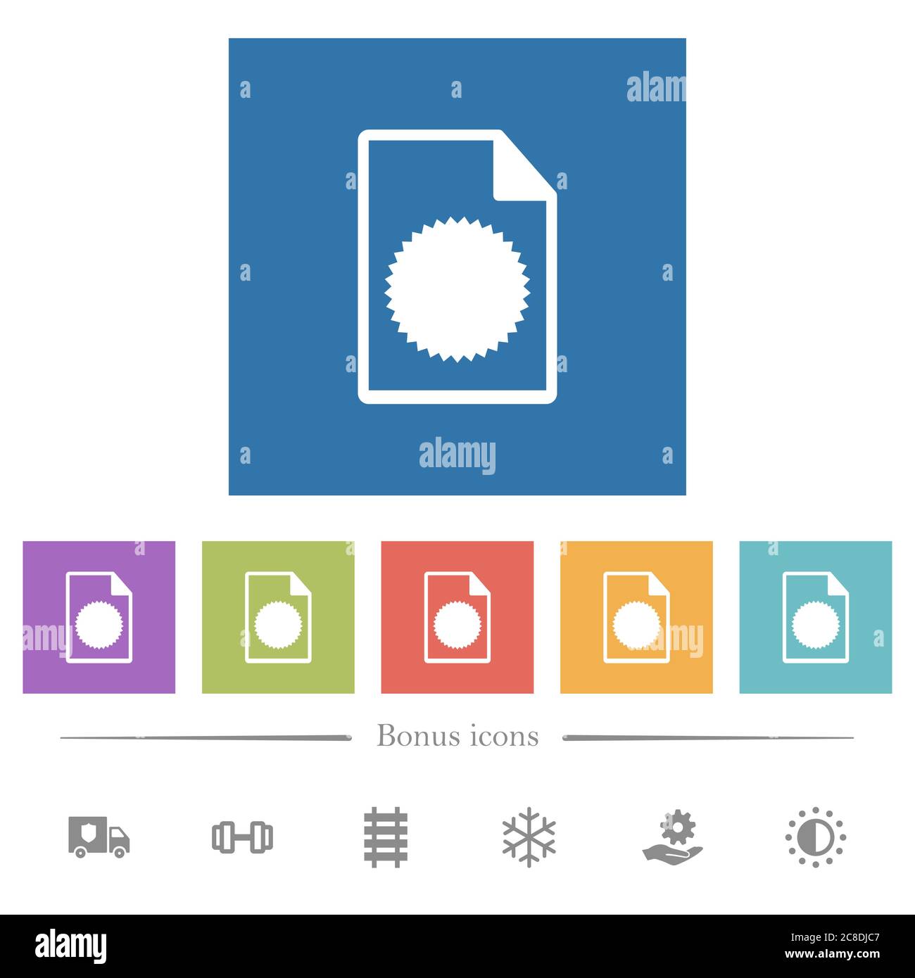 Certificate file flat white icons in square backgrounds. 6 bonus icons ...