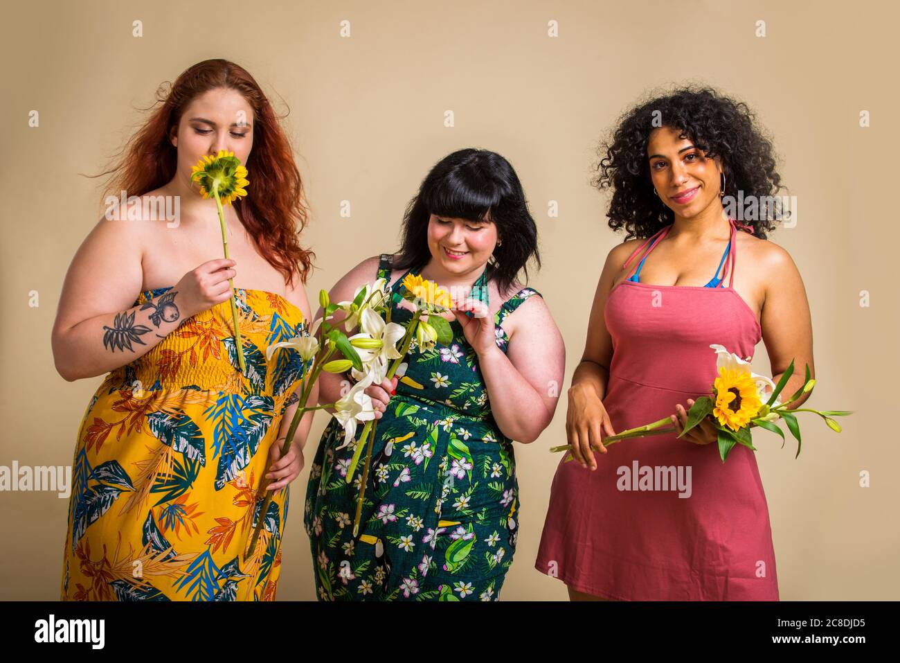 Group of 3 oversize women posing in studio - Beautiful girls accepting ...