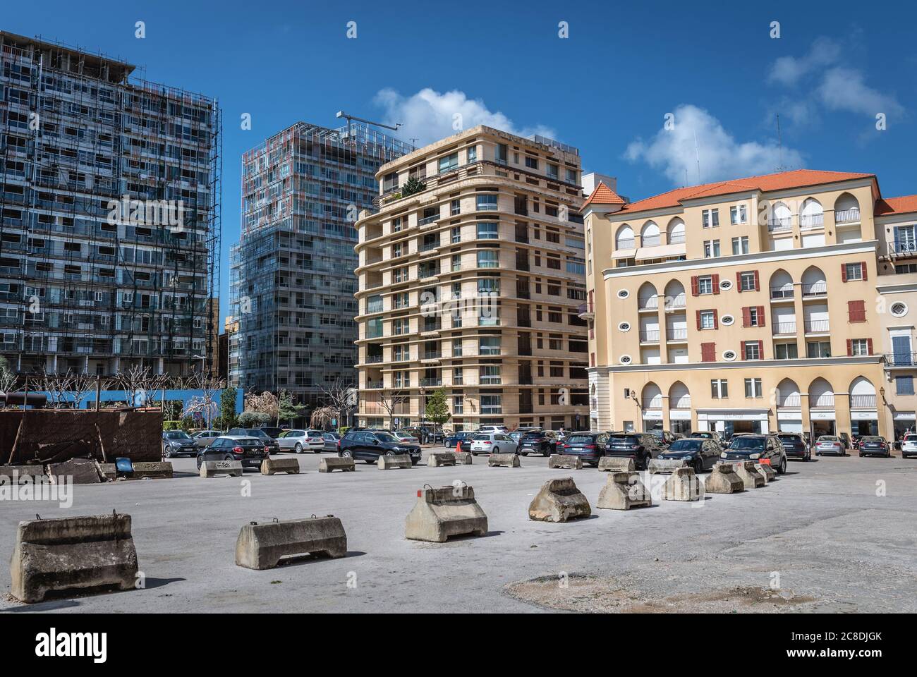 Empty square next to Charles Debbas Park in downtown of Beirut, Lebanon ...