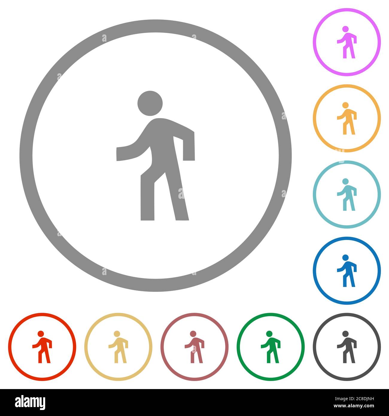 Man walking left flat color icons in round outlines on white background ...