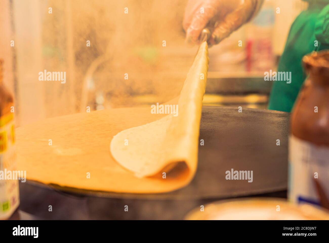 French pancake cooking process. Street food in Paris Stock Photo - Alamy