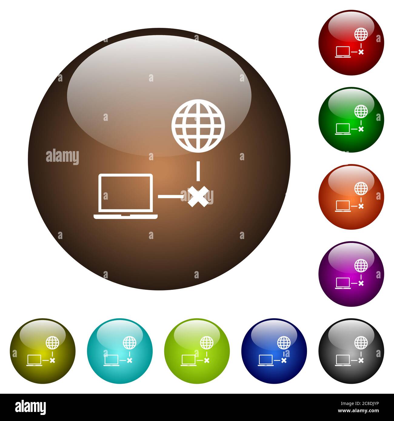 Offline laptop white icons on round glass buttons in multiple colors ...