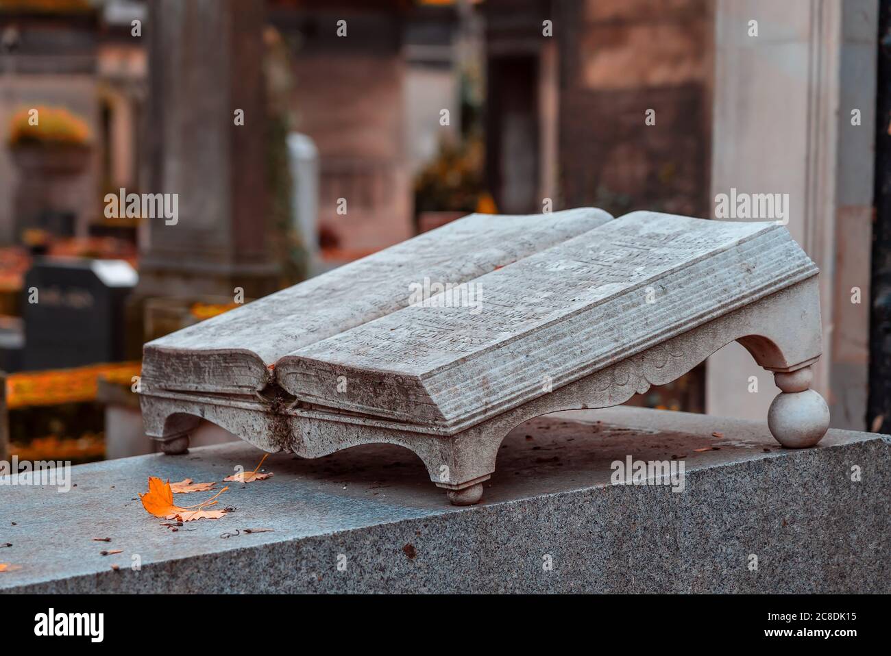 Paris, France - November 14, 2019: Old stone open book monument in the ...