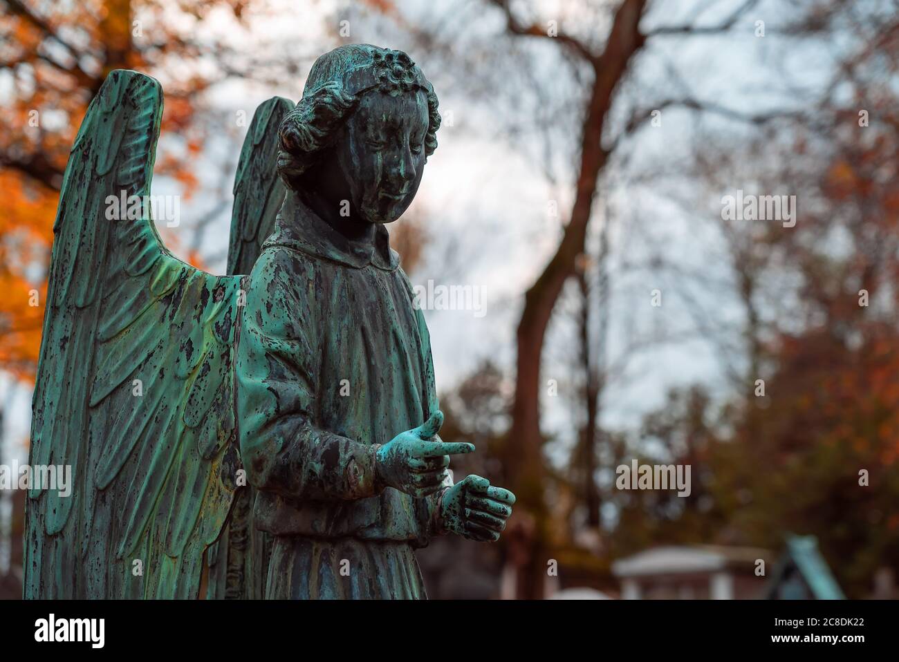 Paris, France - November 14, 2019: Old stone angel monument in the most ...