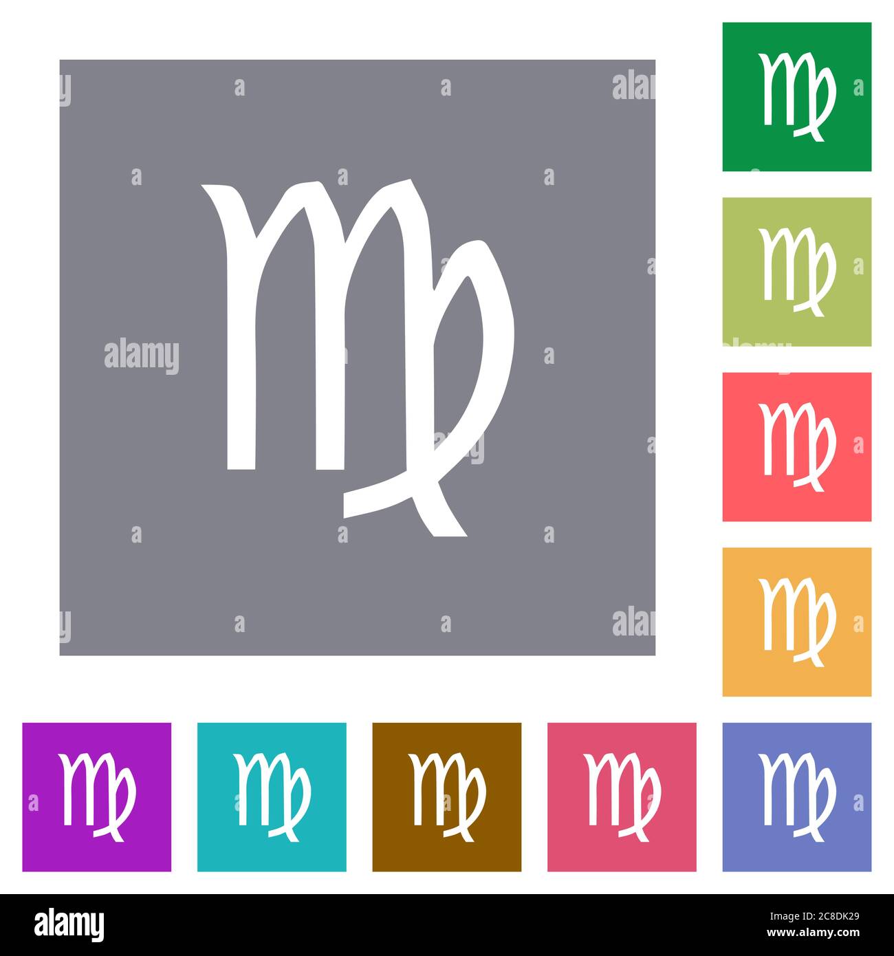 virgo zodiac symbol flat icons on simple color square backgrounds Stock ...