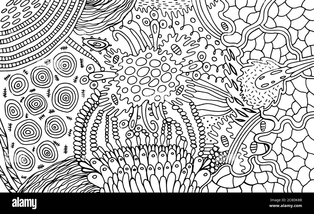 Organic pattern for coloring page. Waterdrops and plants elements ...