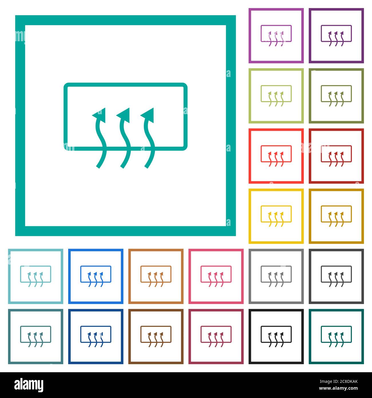 Rear window defrost flat color icons with quadrant frames on white ...