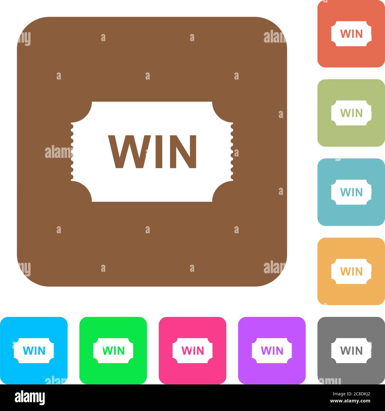 Winner ticket flat icons on rounded square vivid color backgrounds ...