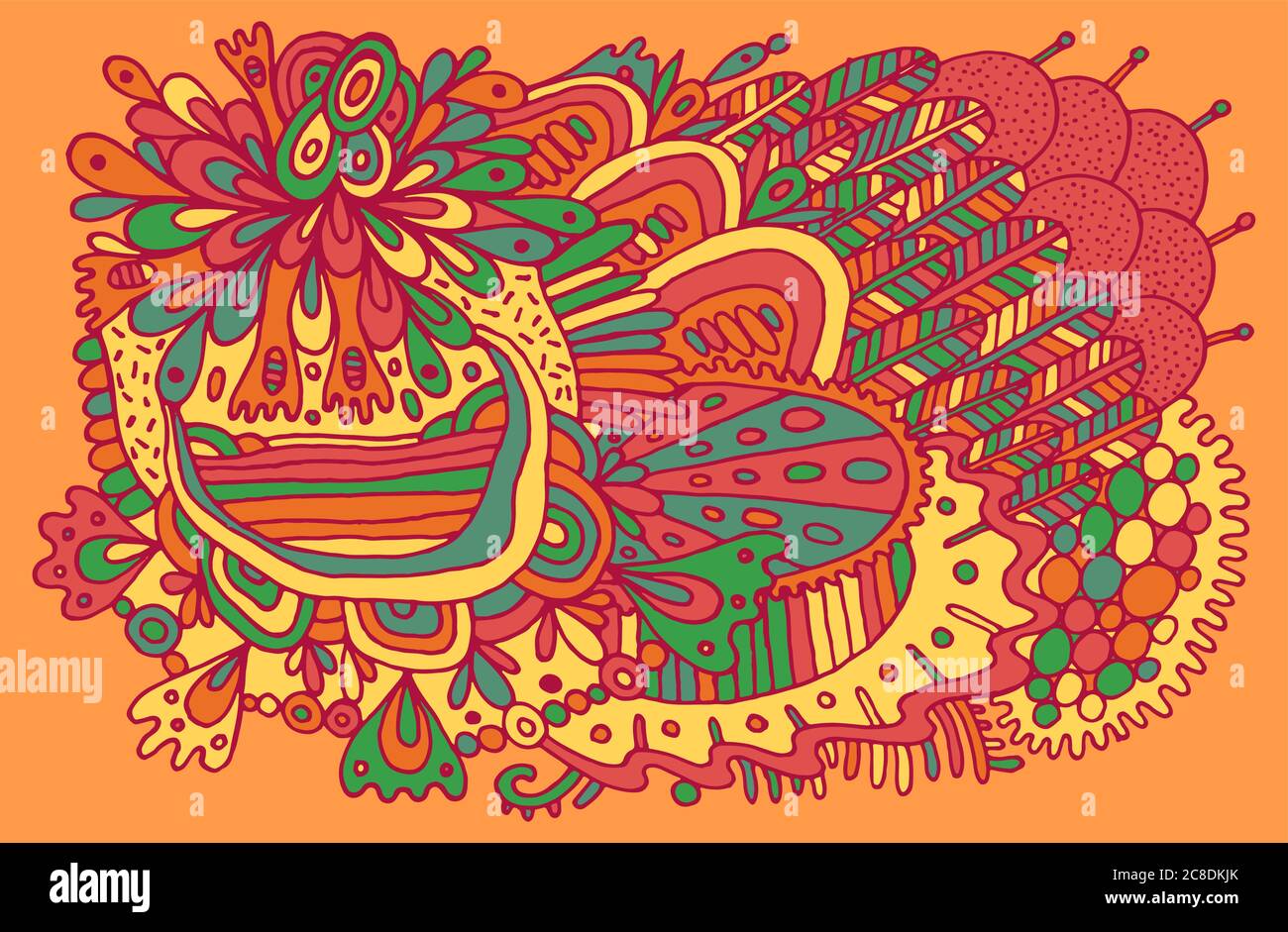 Colorful folk aboriginal doodle pattern. Background with floral organic ornament. Psychedelic ...