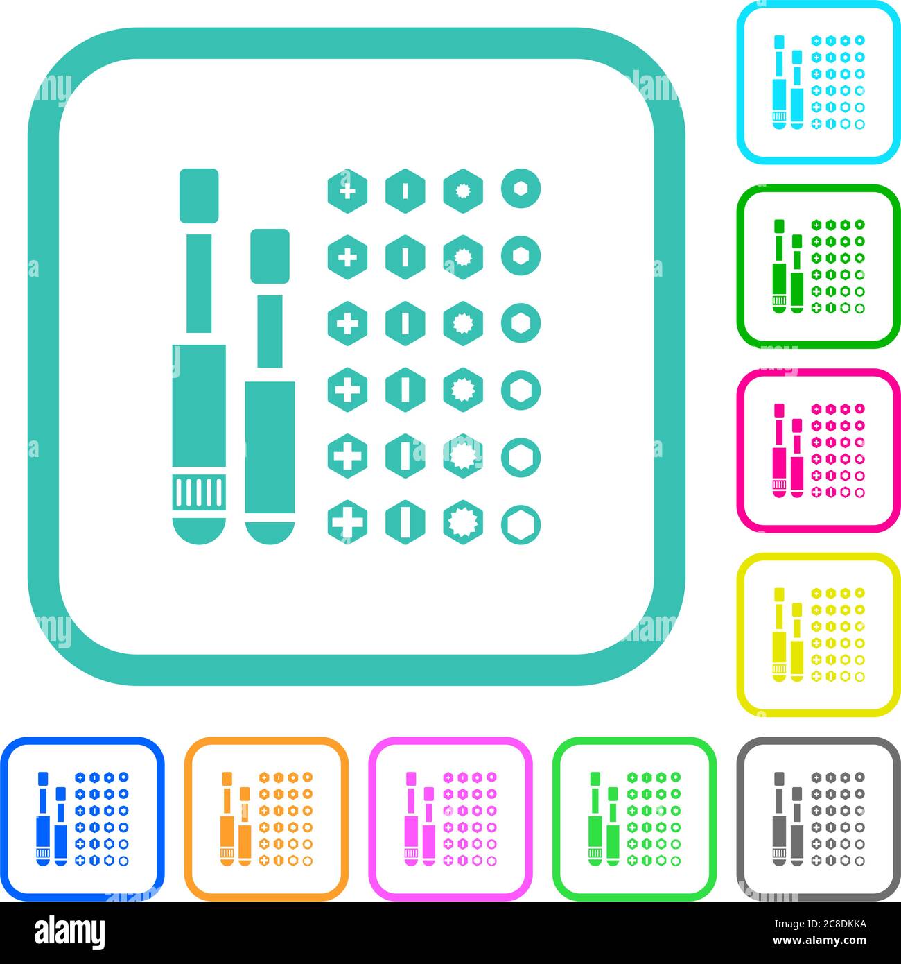 Set of screwdriver bits vivid colored flat icons in curved borders on ...