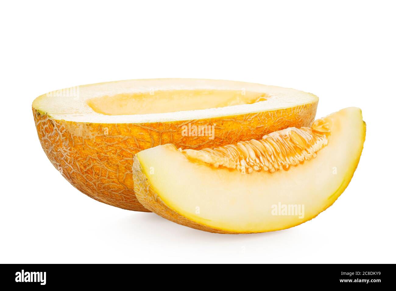 melon slice with half a melon isolated on white Stock Photo - Alamy