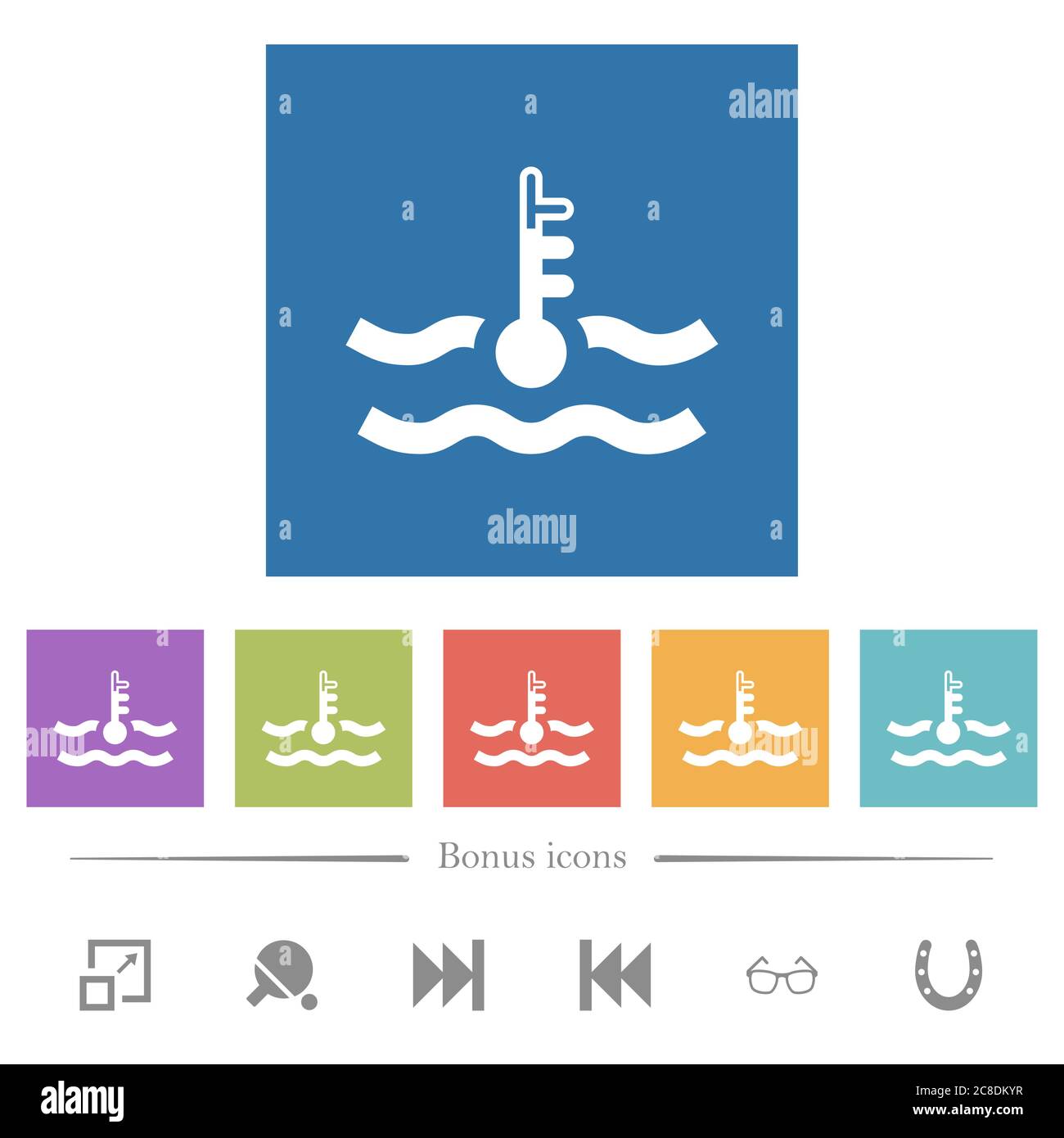 Warm temperature engine coolant flat white icons in square backgrounds ...