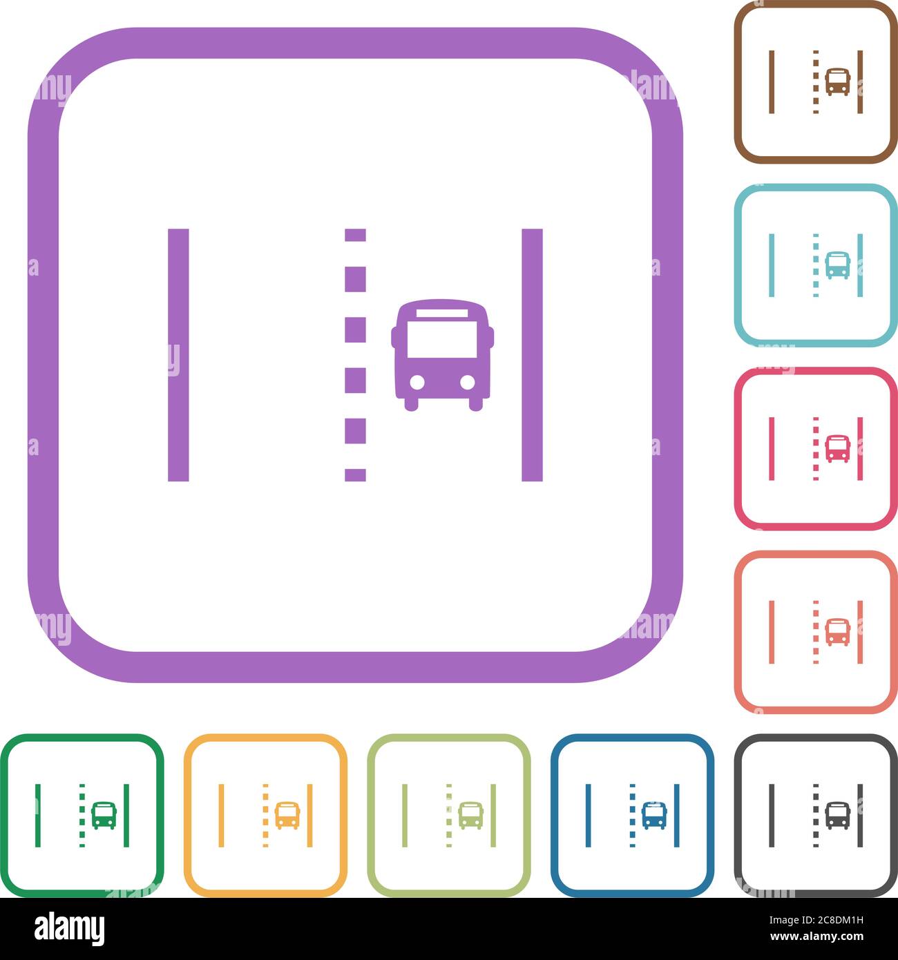 Bus lane simple icons in color rounded square frames on white ...