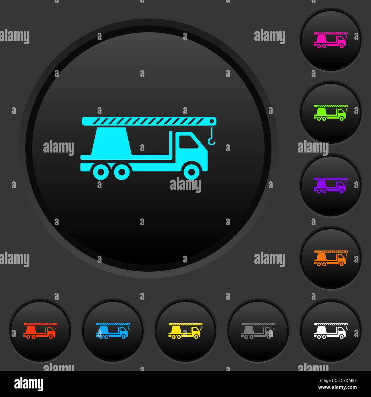 Crane truck dark push buttons with vivid color icons on dark grey ... Crane truck dark push buttons with vivid color icons on dark grey ...