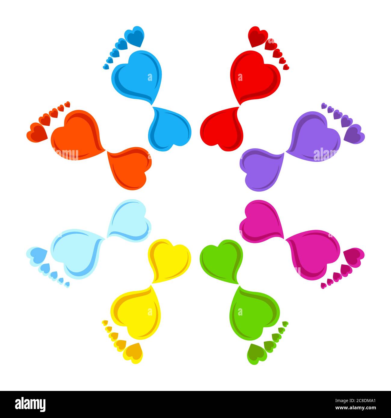 Vector illustration of the colorful Footprints made with hearts Stock ...