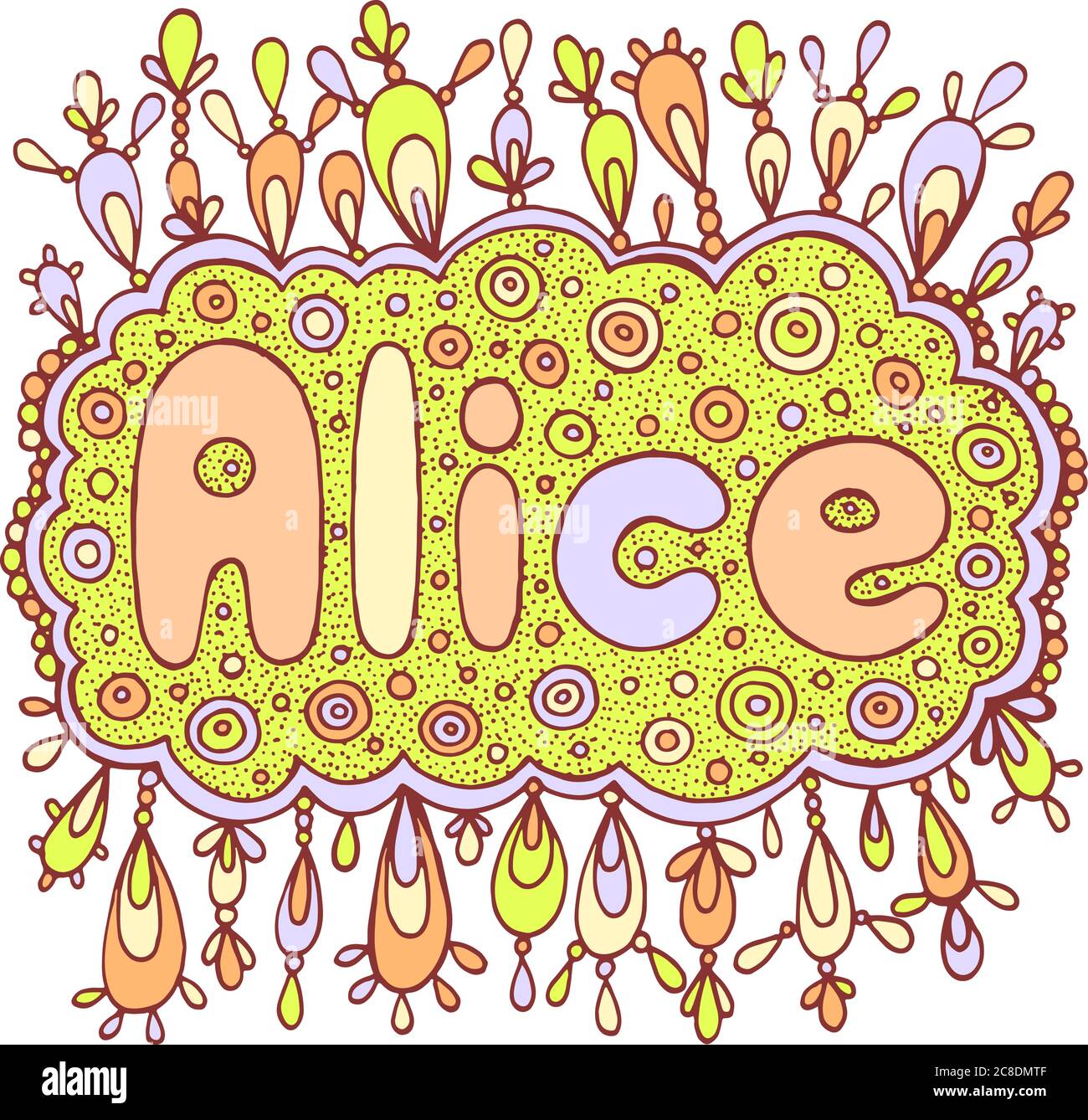 Colorful illustration with girl s name Alice. Greeting card design ...