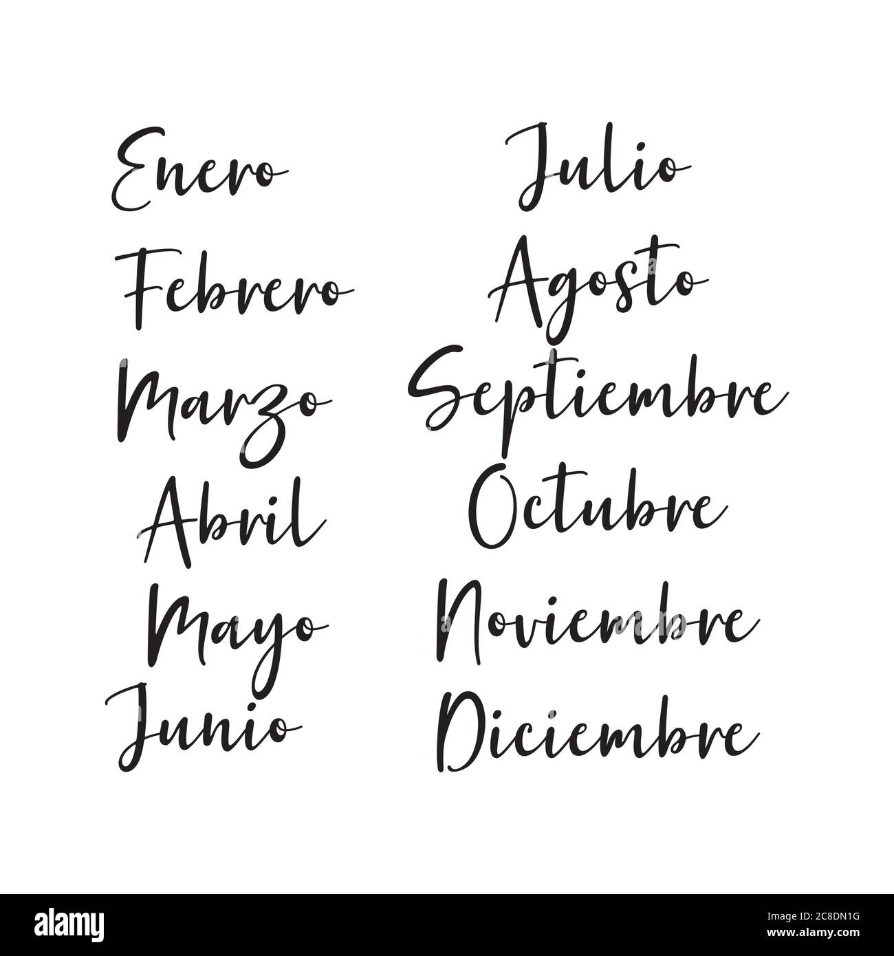 Hand Lettered Months of the Year in Spanish. Lettering for Calendar ...