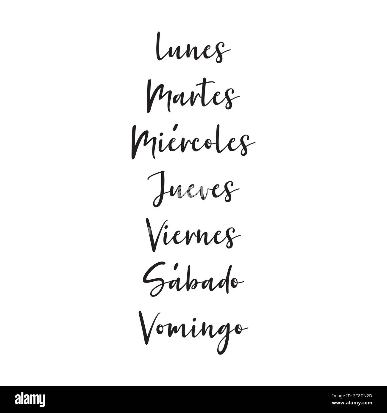 Hand Lettered Days of the Week in Spanish. Lettering for Calendar ...