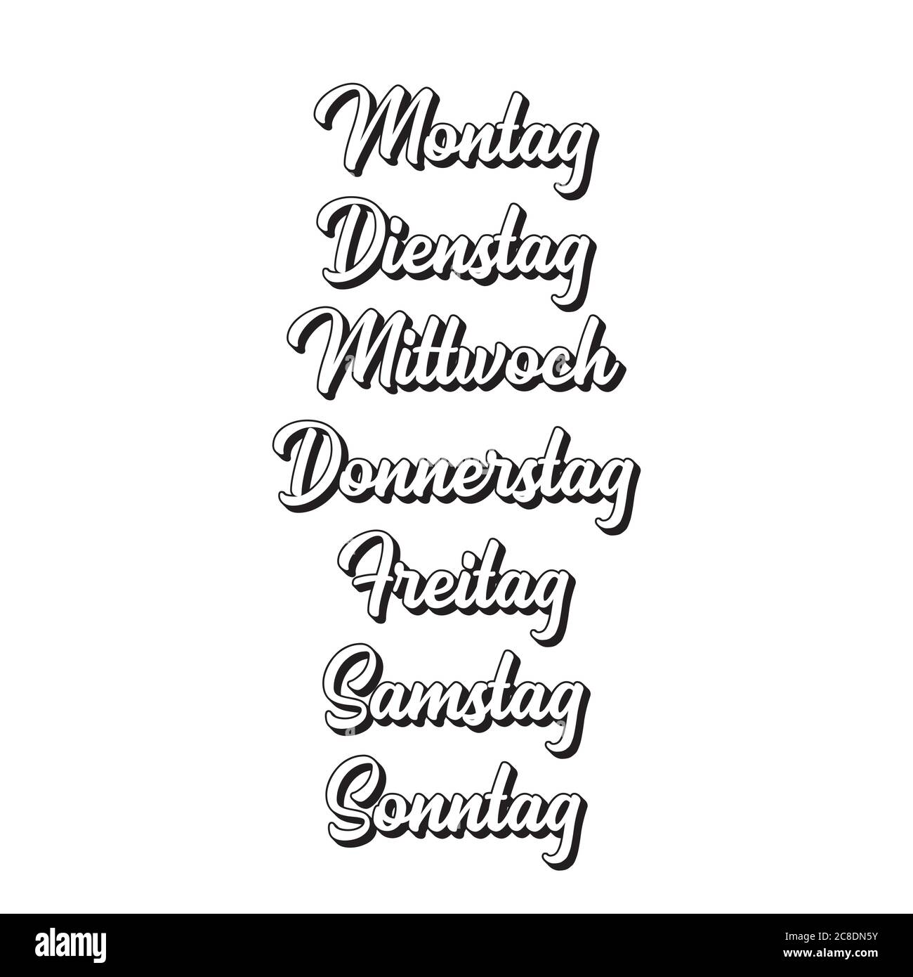 Hand Lettered Days of the Week in German. Translated Monday, Tuesday ...